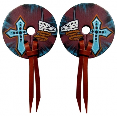 Showman Hand Painted Steer Skull And Cross Design Leather Bit Guards ...