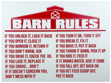 Barn Rules Sign - 18 inch x 24 inch: Chicks Discount Saddlery