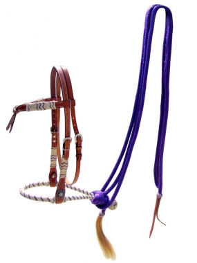 Showman Leather Futurity Knot Bosal Headstall With Purple Mecate Reins ...