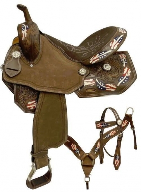 Barrel Saddle Set With Red, White, And Blue Painted Feathers: Chicks ...
