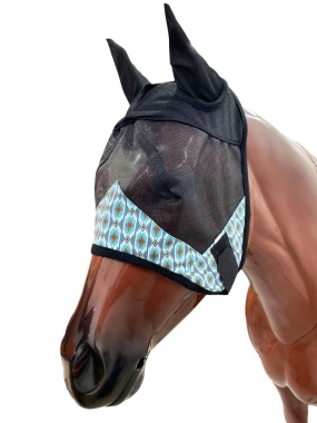 Showman Aztec Print Fly Mask With Ears - Turquoise/Brown: Chicks ...