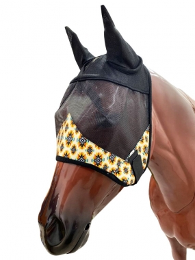 Showman Aztec Print Fly Mask With Ears - Cream/Orange/Aqua: Chicks ...