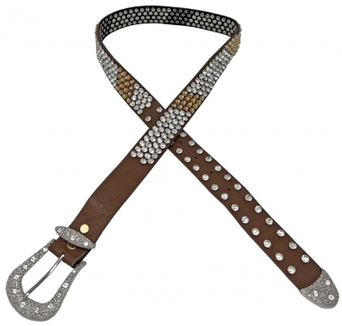 Women's Crystal Studded Leather Belt with Crystal Studded Buckle ...