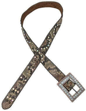 Women's Snake Print Leather Belt with Rhinestones and Studs: Chicks ...