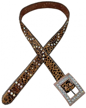 Women's Leopard Print Leather Belt with Rhinestones and Studs: Chicks ...