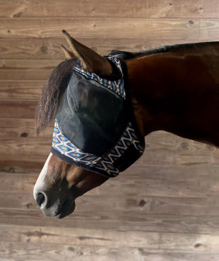 Rugged Ride Stiff Fine Mesh Fly Mask With Out Ears - Blue Orange Aztec ...