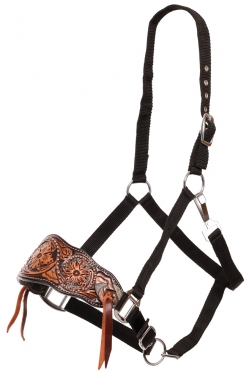 Showman Tooled Floral Black Nylon Bronc Halter: Chicks Discount Saddlery