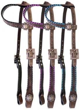 Showman One-Ear Rawhide Laced Leather Headstall: Chicks Discount Saddlery