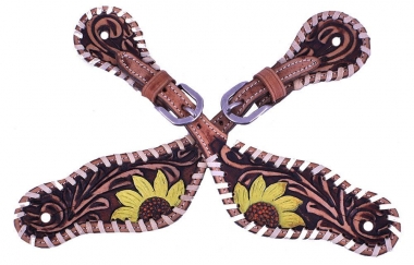 Showman Ladies Hand Painted Sunflower Spur Straps: Chicks Discount Saddlery