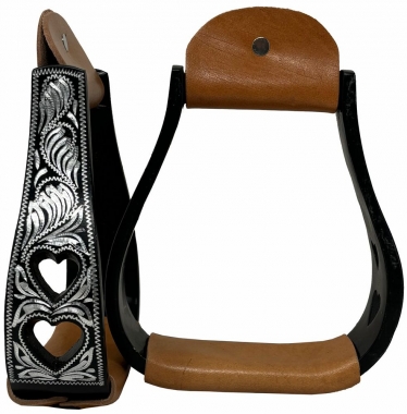 Rugged Ride Black Aluminum Stirrups with Silver Engraving and Heart Cut ...