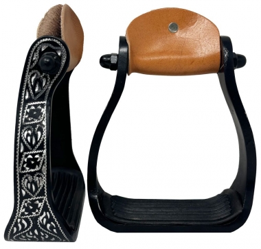 Rugged Ride Black Aluminum Engraved Stirrups: Chicks Discount Saddlery