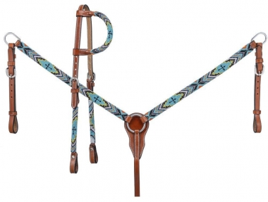 Tough-1 Turquoise Hand Beaded Cross Tack Set: Chicks Discount Saddlery