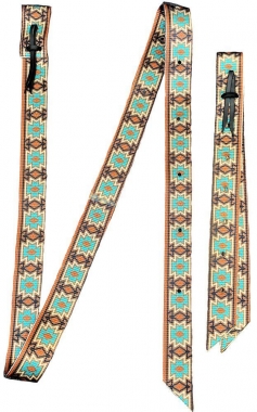 Showman Turquoise/Brown Aztec Print Tie Strap And Off Billet Set ...