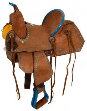 10 Inch Double T Youth/Pony Chocolate Roughout Barrel Saddle With ...