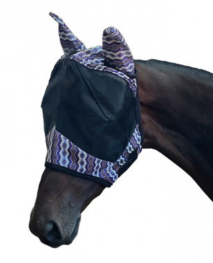 Rugged Ride Pleated Fine Mesh Fly Mask With Ears - Purple Aztec: Chicks ...