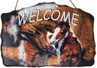 12-inch Wooden Welcome Sign - Mare and Foal: Chicks Discount Saddlery